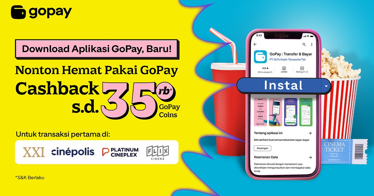 Promo Cinema: Cashback hingga 35.000 GoPay Coins