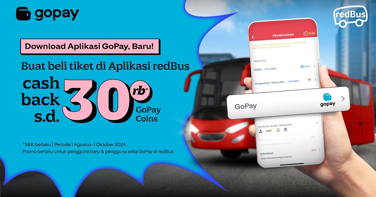 Promo redBus: Cashback hingga 30.000 GoPay Coins