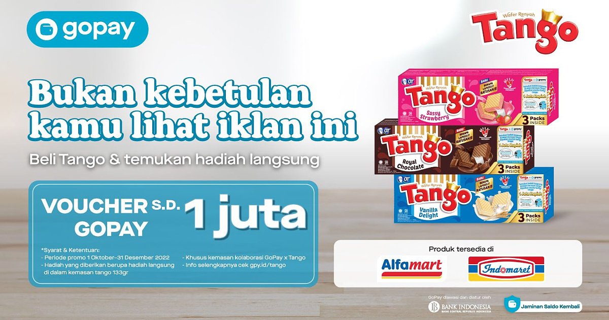 Promo Tango: Temukan Voucher GoPay di Kemasan Tango!